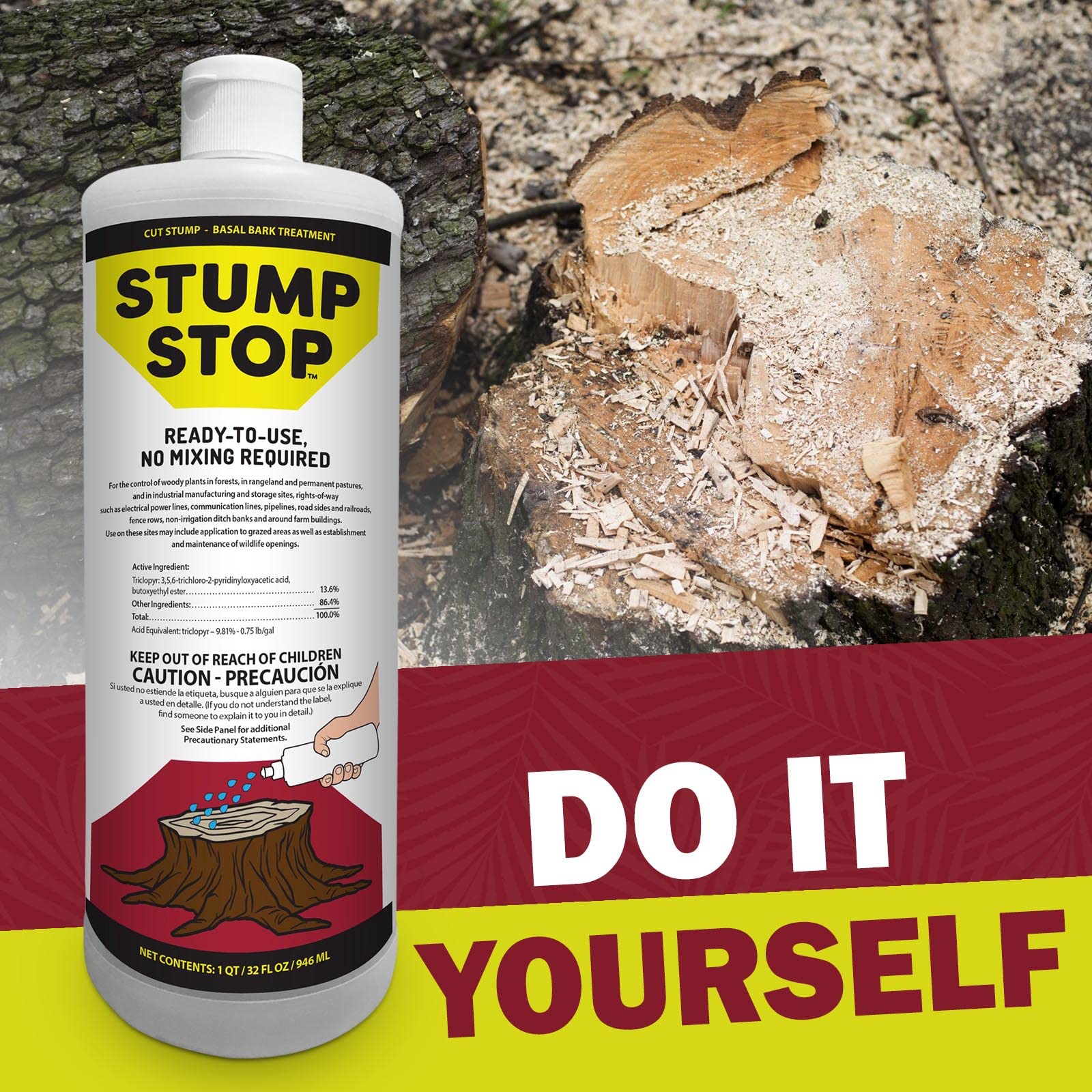 Stump Stop Ready to Use Herbicide Stump Remover - Stump Killer for Trees - Kill Poison Ivy and Poison Oak - Perfect Lawn Care - Available with Premium Quality Centaurus AZ Gloves - 32oz.