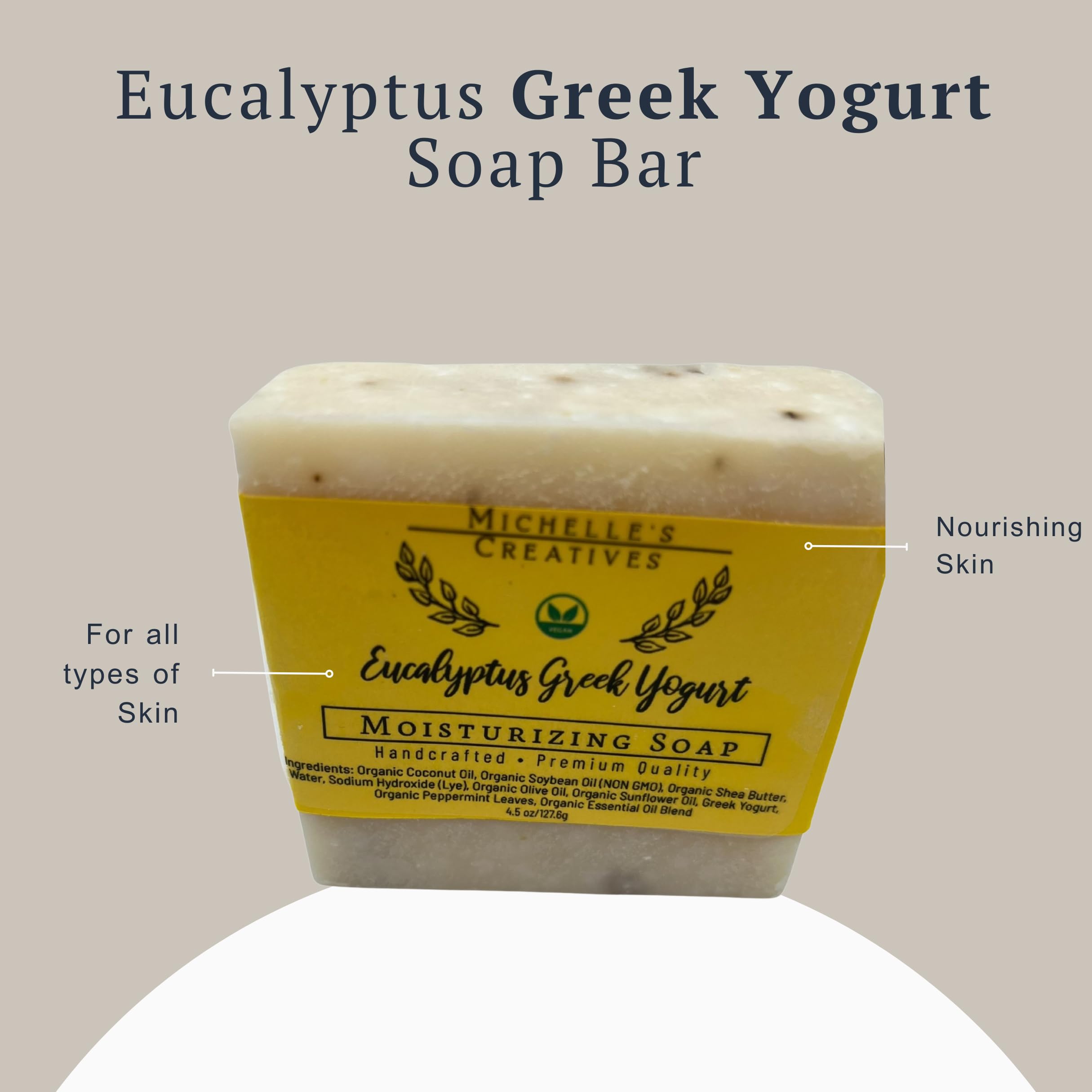 Michelle's Creatives Eucalyptus Greek Yogurt Soap Bar - Handmade Bath Soaps made With Organic Greek Yogurt - Natural Moisturizing Soap Bar - Vegan and Luxury Soap for Sensitive Skin