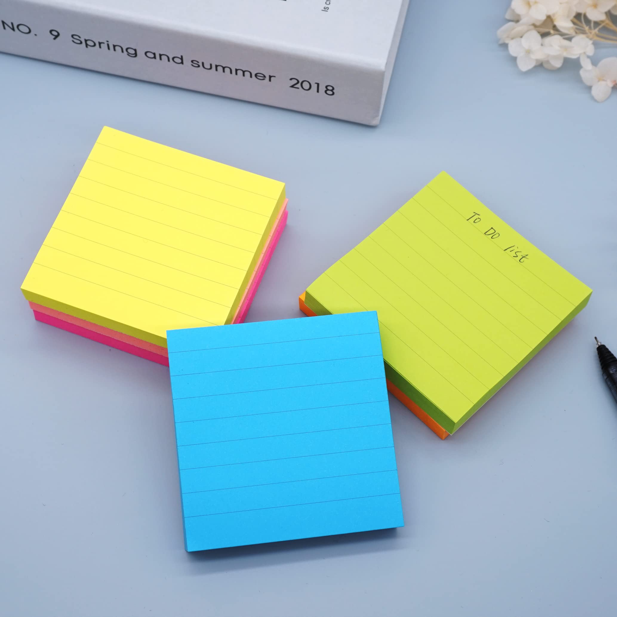 Pop Up Sticky Note Pads with Lined 3x3 Inches 3x3 Refill Accordian Sticky Notes 6 Neon Bright Color Self-Stick Pads Easy to Post 6 Pads 100 Sheet/pad 600 Sheet Total Individual Package