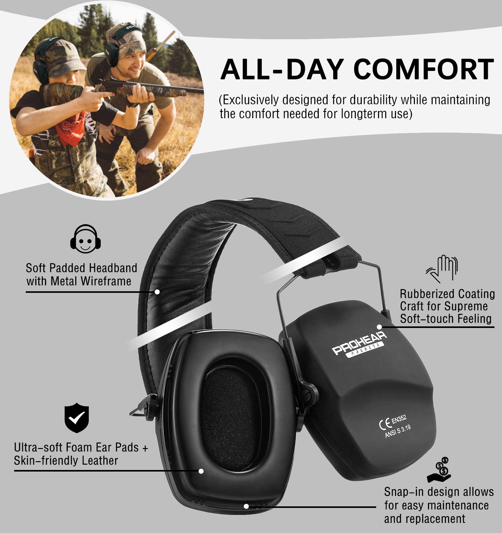 PROHEAR 016 Shooting Ear Protection Earmuffs 2 Pack, NRR 26dB for Gun Range, Hunting -Black and Fruit Green
