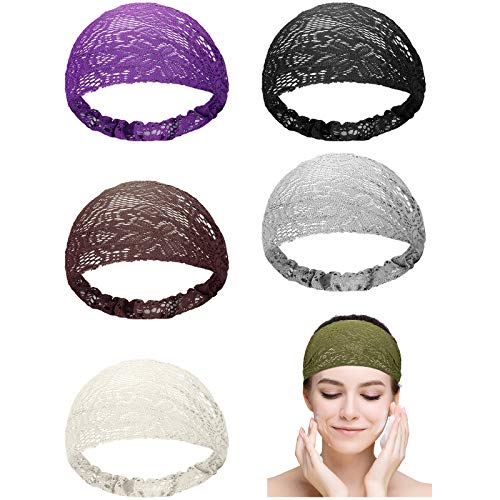 WILLBOND 6 Pieces Lace Headbands Head Wrap Elastic Elegant Bohemian Vintage Hair Turban Headband Stretch Wide Hair Band Headpieces Accessories for Women, 6 Colors(Retro Pattern)