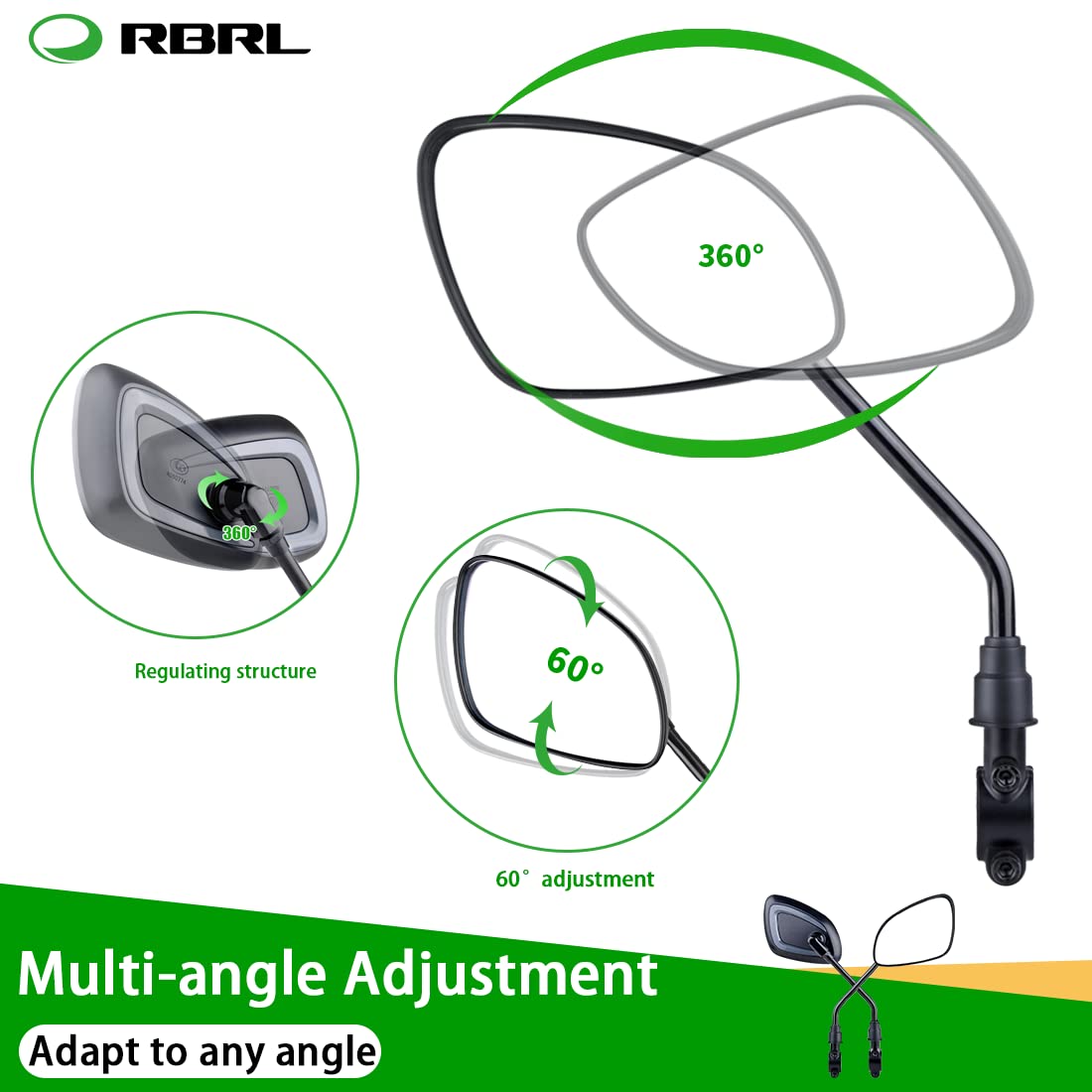RBRL new handlebar bicycle mirror, high-definition explosion-proof adjustable and rotatable bike mirror, safety glass mirror, rearview mirror (Black-A set, A set)