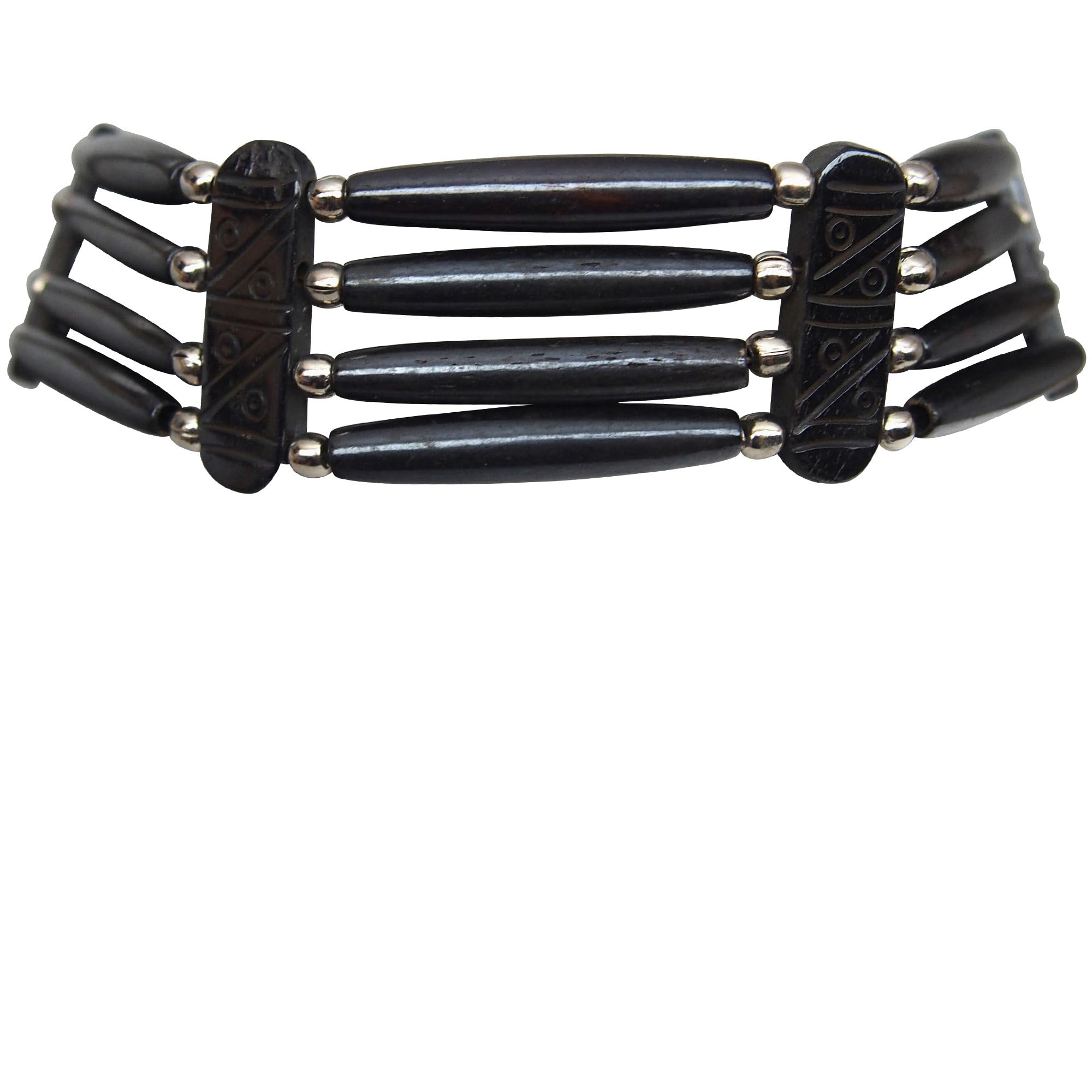 outROAR Gear American Indian Style Bone Choker Necklace, 4 Row Black/Brown Traditional Hairpipe Beads, Unisex Adjustable