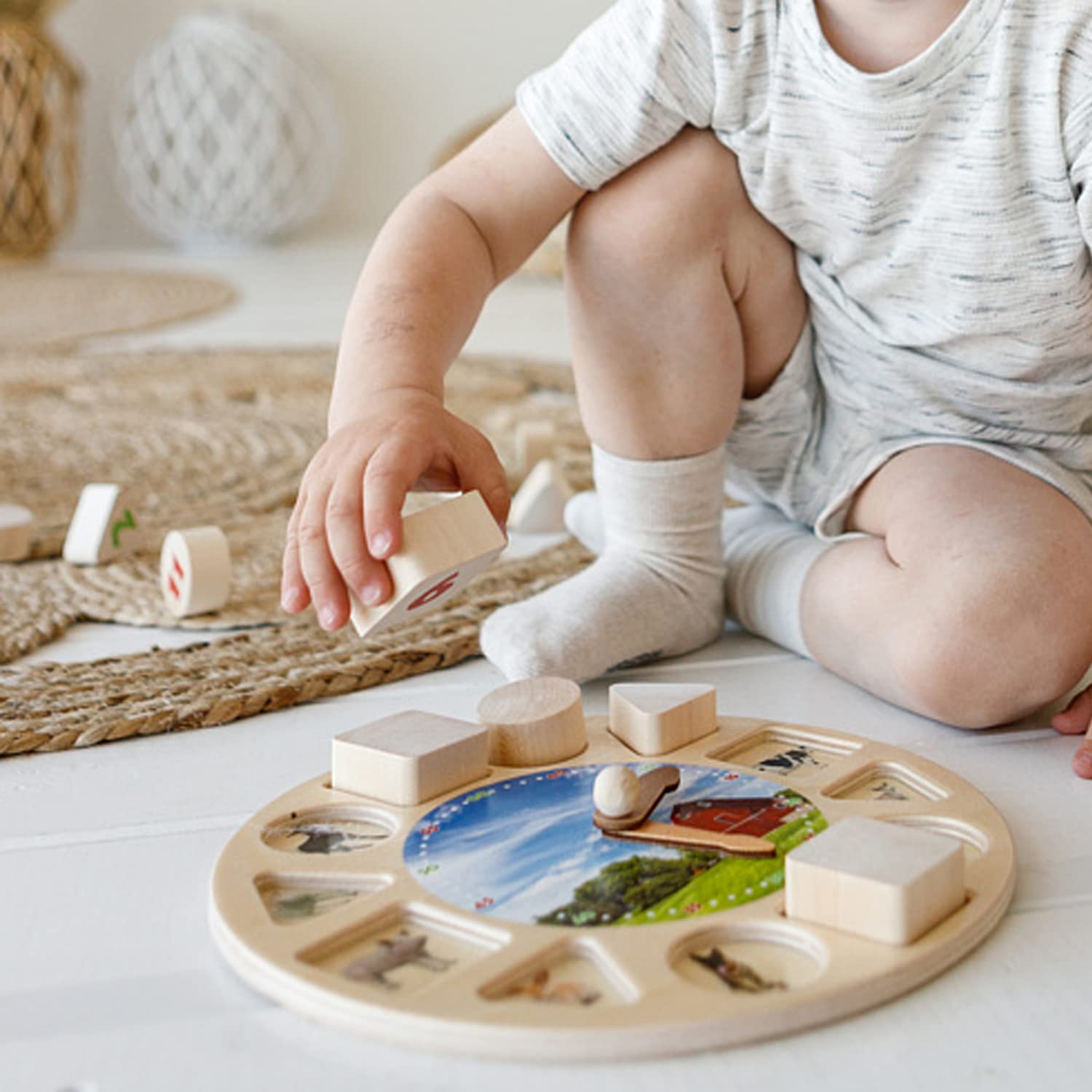 Ulanik Sorter Clock Farm Animals Montessori Toy Wooden Sorter Game Age 3+ Sorting and Counting Preschool Learning Education