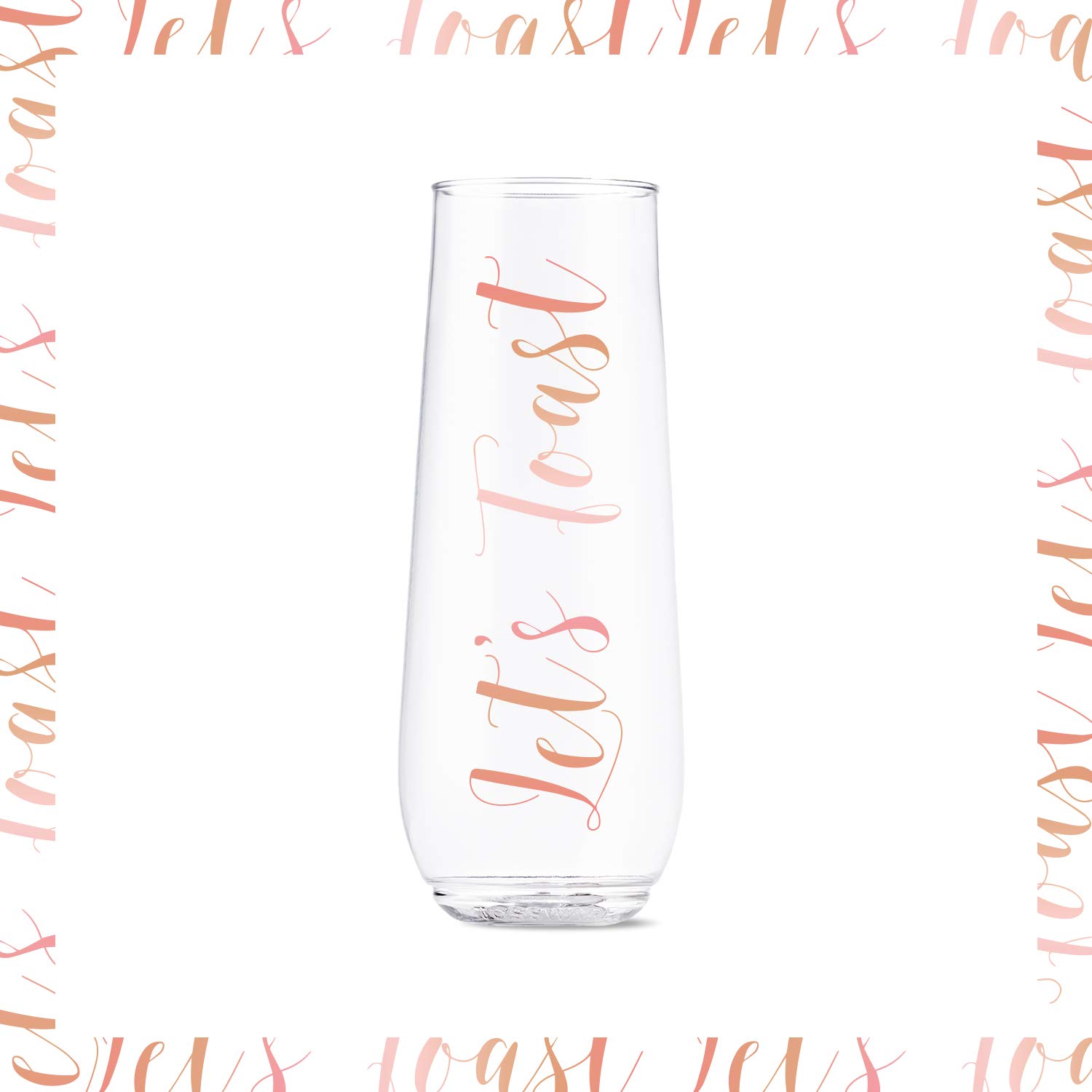 TOSSWARE POP 9oz Flute Pink Rose Toast Series, SET OF 6, Premium Quality, Recyclable, Unbreakable & Crystal Clear Plastic Printed Champagne Glasses