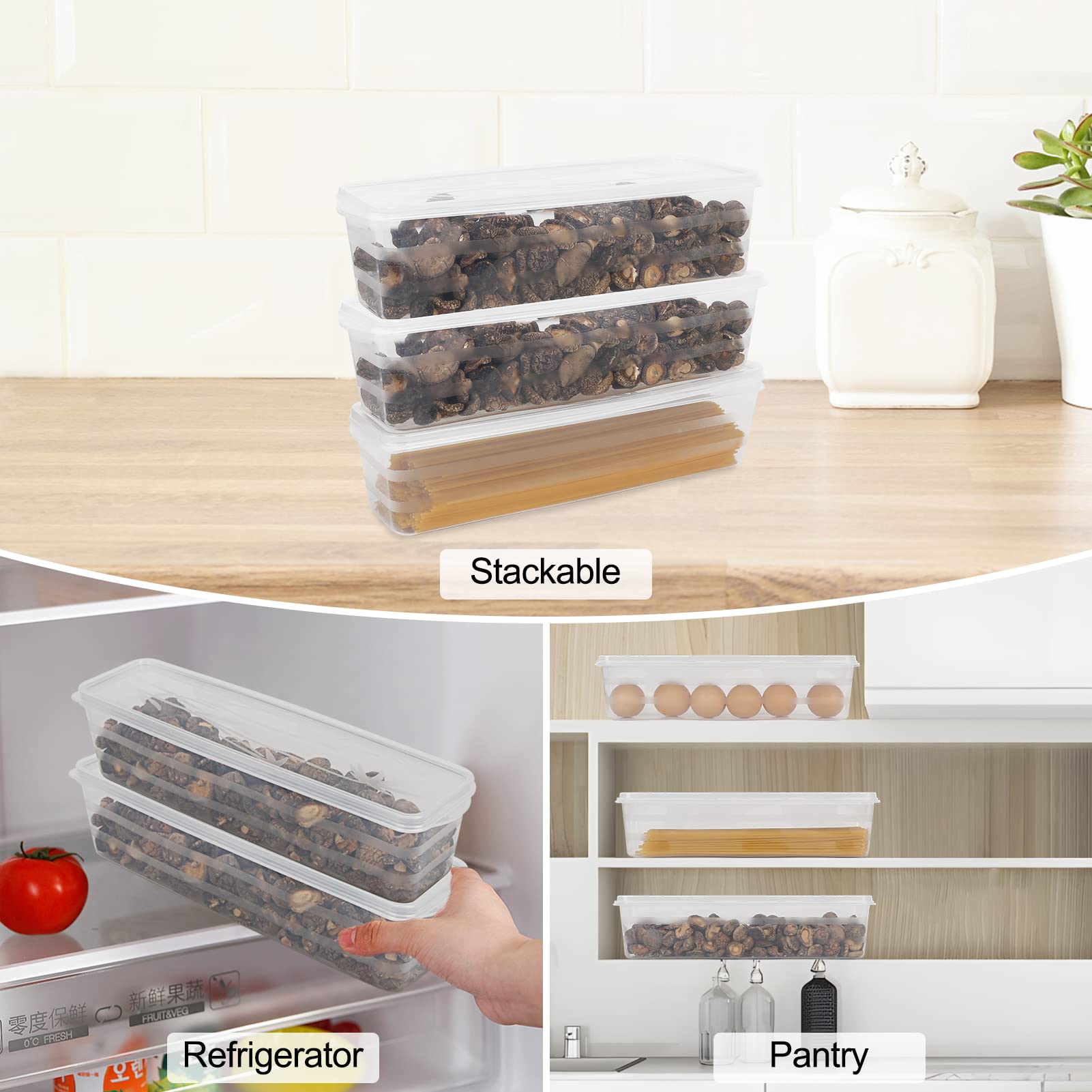 Songaa Pasta Storage Containers with Lids 3PCS, Kitchen Plastic Food Storage Containers for Pantry, BPA Free Pasta organizer for Cereal, Nuts, Eggs, Spaghetti Containers for Organizing Pantry