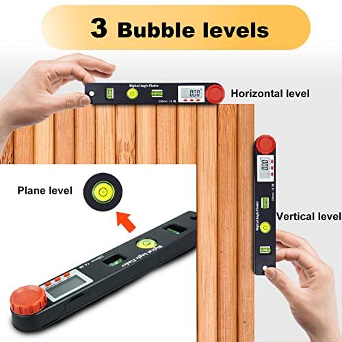 VOLCANOESÂ CLUB Digital Angle Finder Protractor - 7inch Angle Gauge Spirit Level Ruler with INCH/MM & Level Bubble Vials - 360 Degree Measuring Super Gauge Tool for Carpenter, Construction, Woodworking