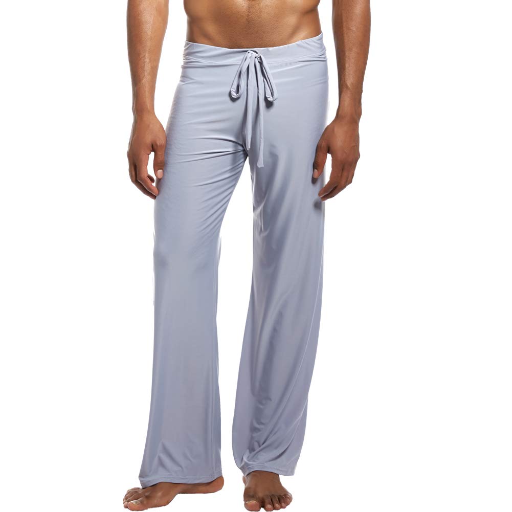 MOSUOKING Men Sports Tight Pants Nylon Underwear Baselayer Legging Soft Mesh Pajama Grey M