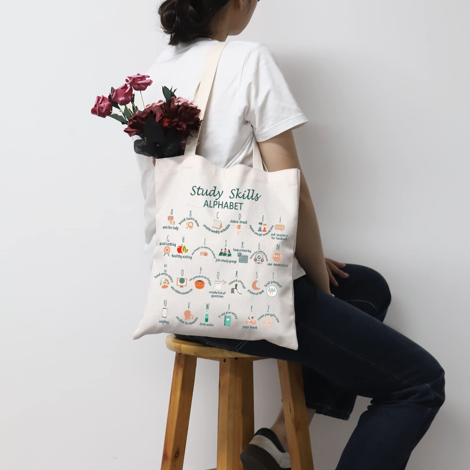 Skills Alphabet Tote Bag Counselor Canvas Bag Self Care Gift Mental Health Gift (Shopping bag)