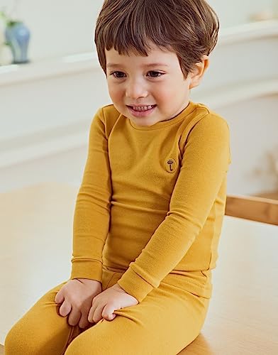 moimoln Solid Soft Cotton Modal Baby Toddler Boys Girls Snug fit Pjs Pajama Long Sleepwear Mustard 5T