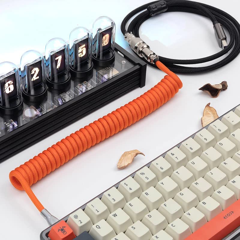MICOMAKA Custom Double-Sleeved Mechanical Keyboard Cable, Handmade Coiled USB C Cable Artisan Braided Cables for Mechanical Gaming Keyboard Coiled Cable - Custom Keyboard Cable (Carbon)