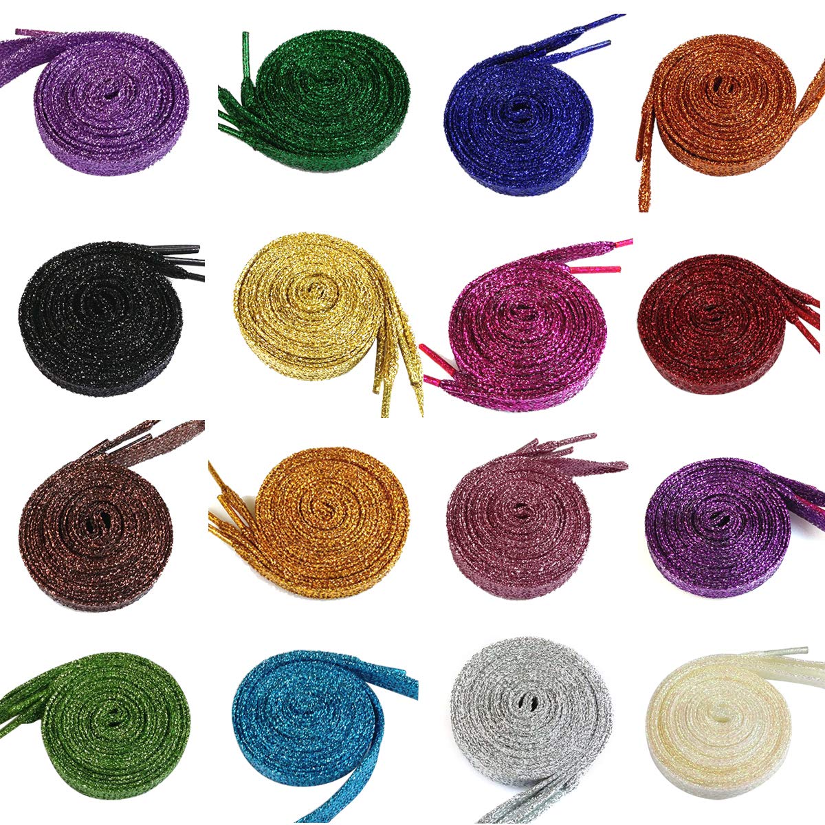 MarJunSep Shimmery glitter 42" Solid Colors Flat Shoelaces Shoe Laces strings for Teams Cheer Dance Sneakers