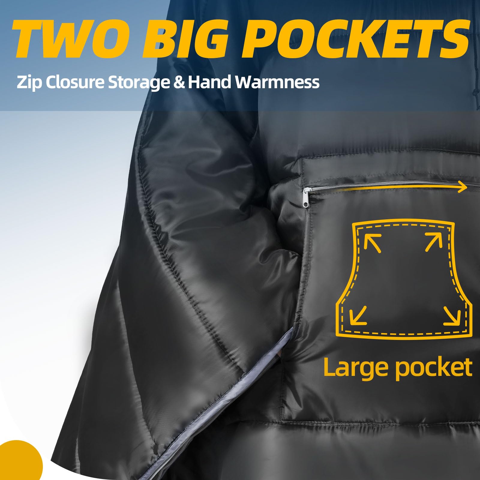 MAXOV Wearable Camping Blankets Extra Thickness, Large Warm Poncho Waterproof Packable Outdoor Puffy Sleeping Bag Windproof Hooded Camp Quilt Travel Hiking Backpacking Picnic Cold Weather