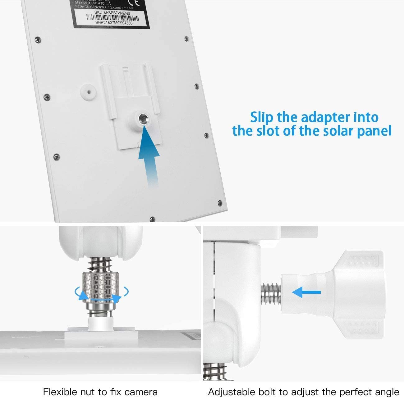 Outdoor Mount for Ring Solar Panel,Ring Super Solar Panel,Eufy,Wyze,Reolink,Arlo Solar Panels,Fits 1.96-7.87" Pole, Tree, Cylindri Rail, Drainage Pipe, No Punching(White, 1 Pack)