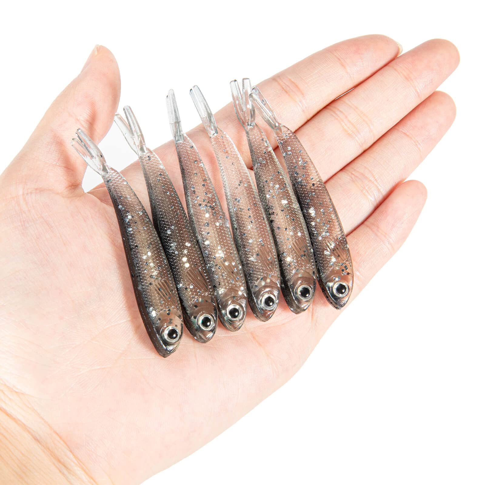 Sconqaek 50 PCS Plastic Soft Fishing Lure, Lifelike Forked Tail Minnow, Fishing Baits Tackle for Saltwater and Freshwater