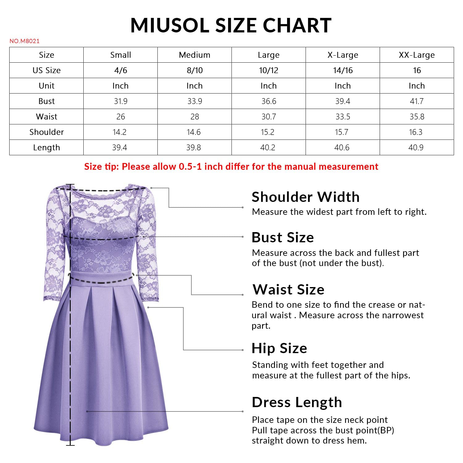 Miusol Women's Vintage Floral Lace 2/3 Sleeve Cocktail Party Swing Dress, Dark Green, Large