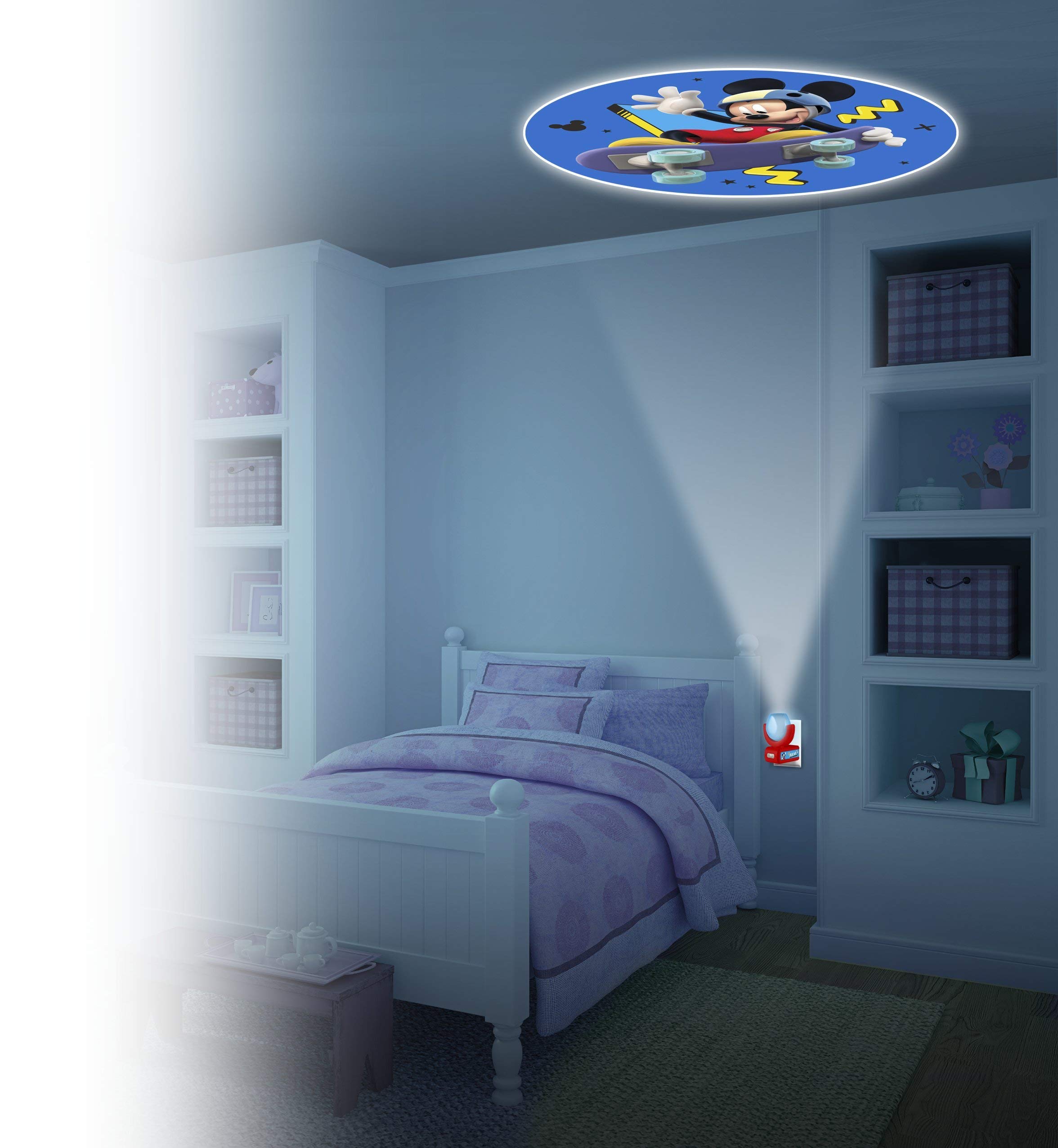 Projectables Disney Mickey and the Roadster Racers LED Kids Night Light, Projector, Plug-in, Dusk to Dawn Sensor, for Hallway, Bedroom, Nursery, Playroom, Gaming Room, 11739