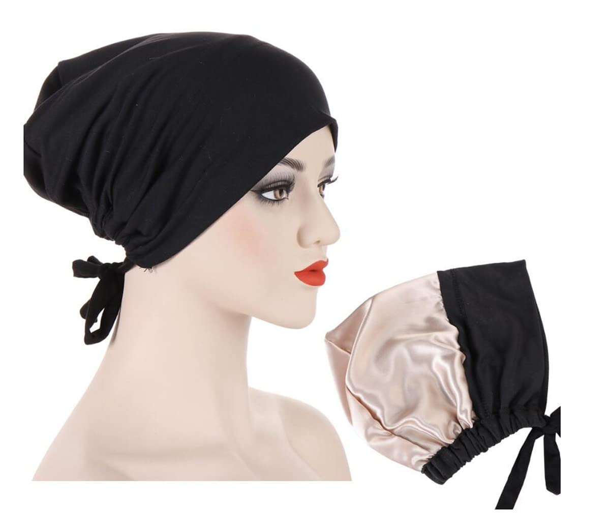 Lucky staryuan ® 3Pack Soft Muslim Turban Hat Inner Hijab Caps Underscarf Bonnet Hat Headwear for Cancer (White Black Grey)
