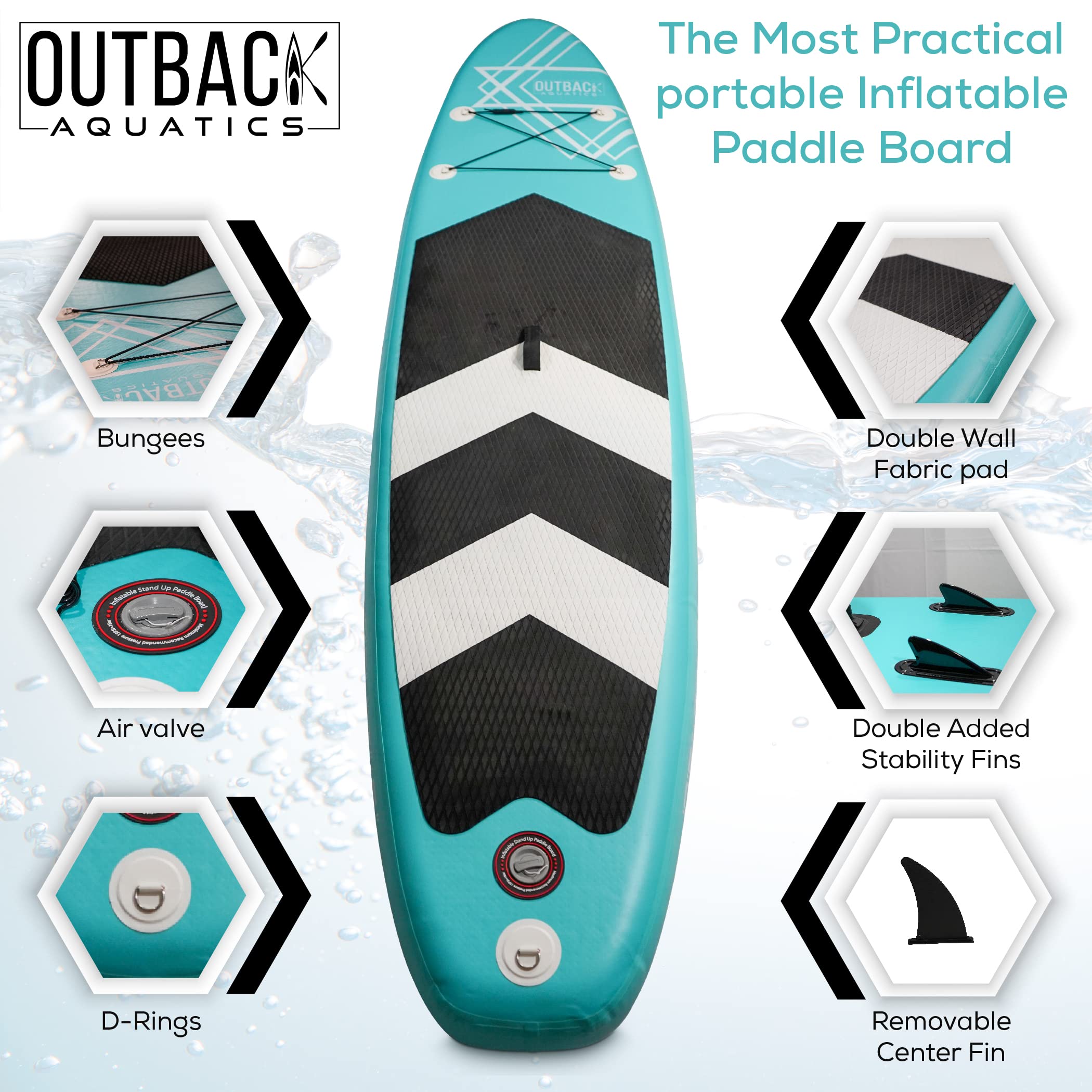 Outback Aquatics Inflatable Paddle Board with Premium SUP Paddle Board Accessories - 10ft 6" Non-Slip with Ankle Safety Leash, Aluminium Paddle, Air Pump, Storage Bag, Lightweight and Portable