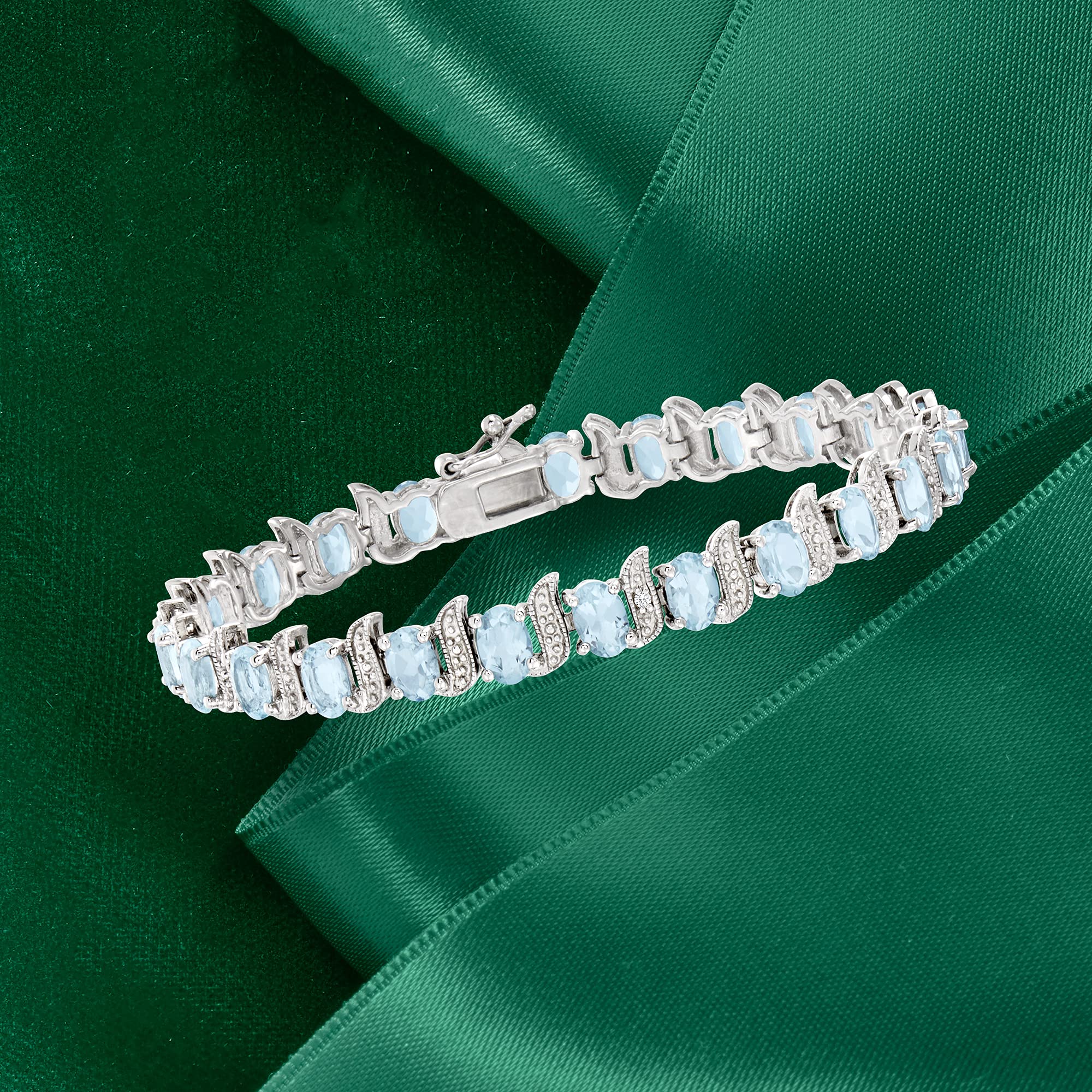 Ross-Simons 11.00 ct. t.w. Aquamarine Tennis Bracelet With Diamond Accents in Sterling Silver. 8 inches