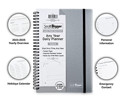 PlanAhead See IT Bigger Undated Daily Planner 9.25” x 6.25” No Monthly Tabs, and SUHEYLA Inspirational Pen "My Life is My Message".