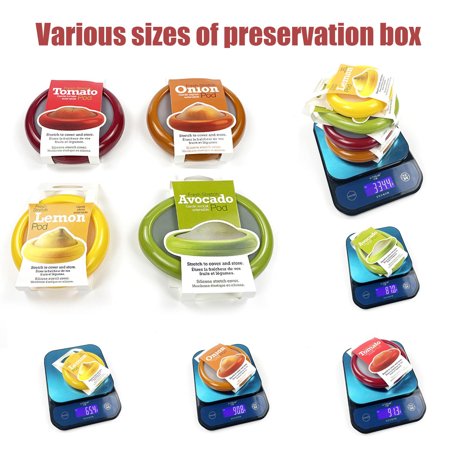 Winb Set of 4 Reusable Fruit and Veggie Savers - Ideal for Avocados, Tomatoes, Apples, Garlic, Onions, and More