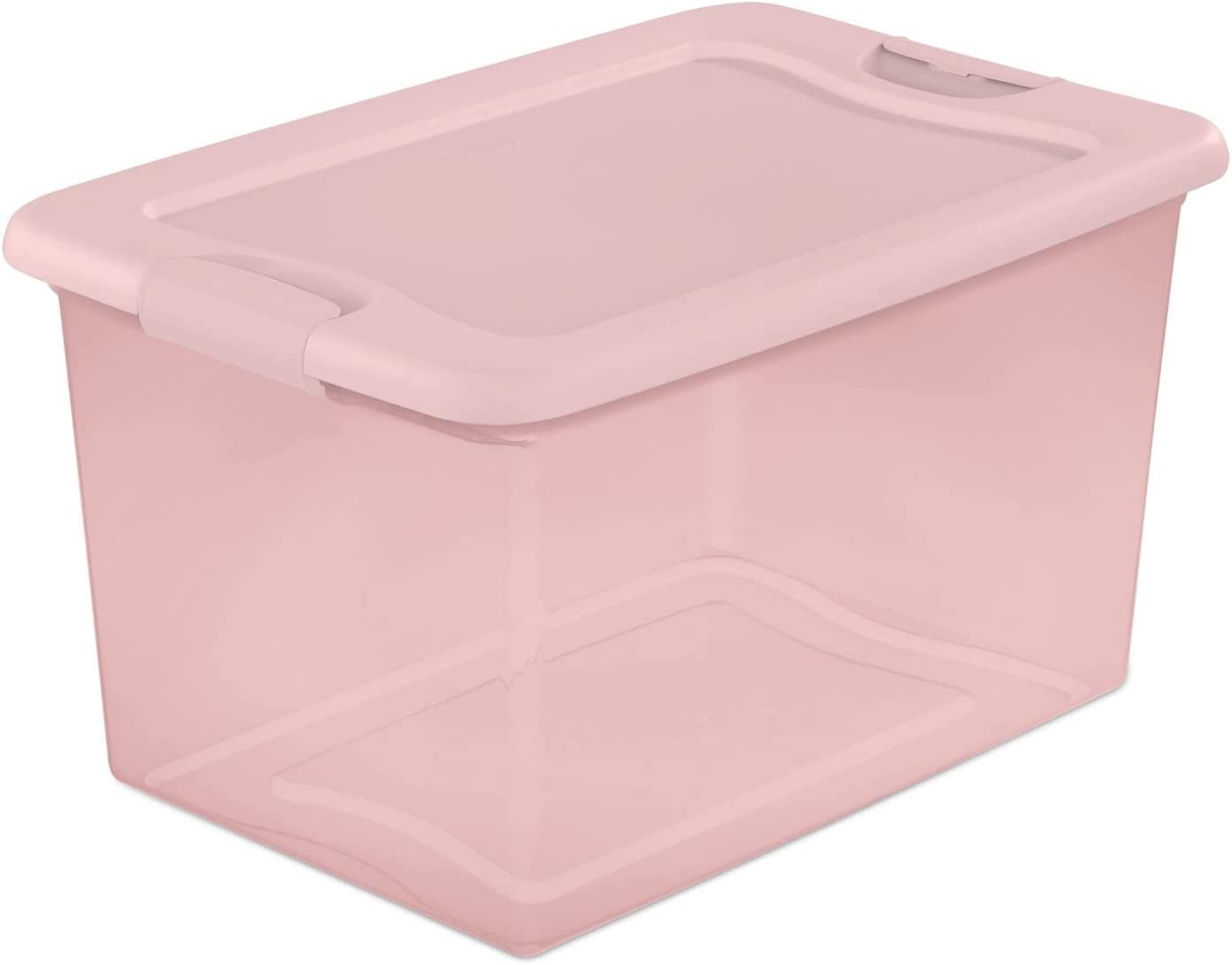 ONECAM 64 Quart Plastic Stackable Storage Container Bin Box Tote with White Latching Lid Organizing Solution for Home & Classroom, Blush Pink Tint,6 Pack