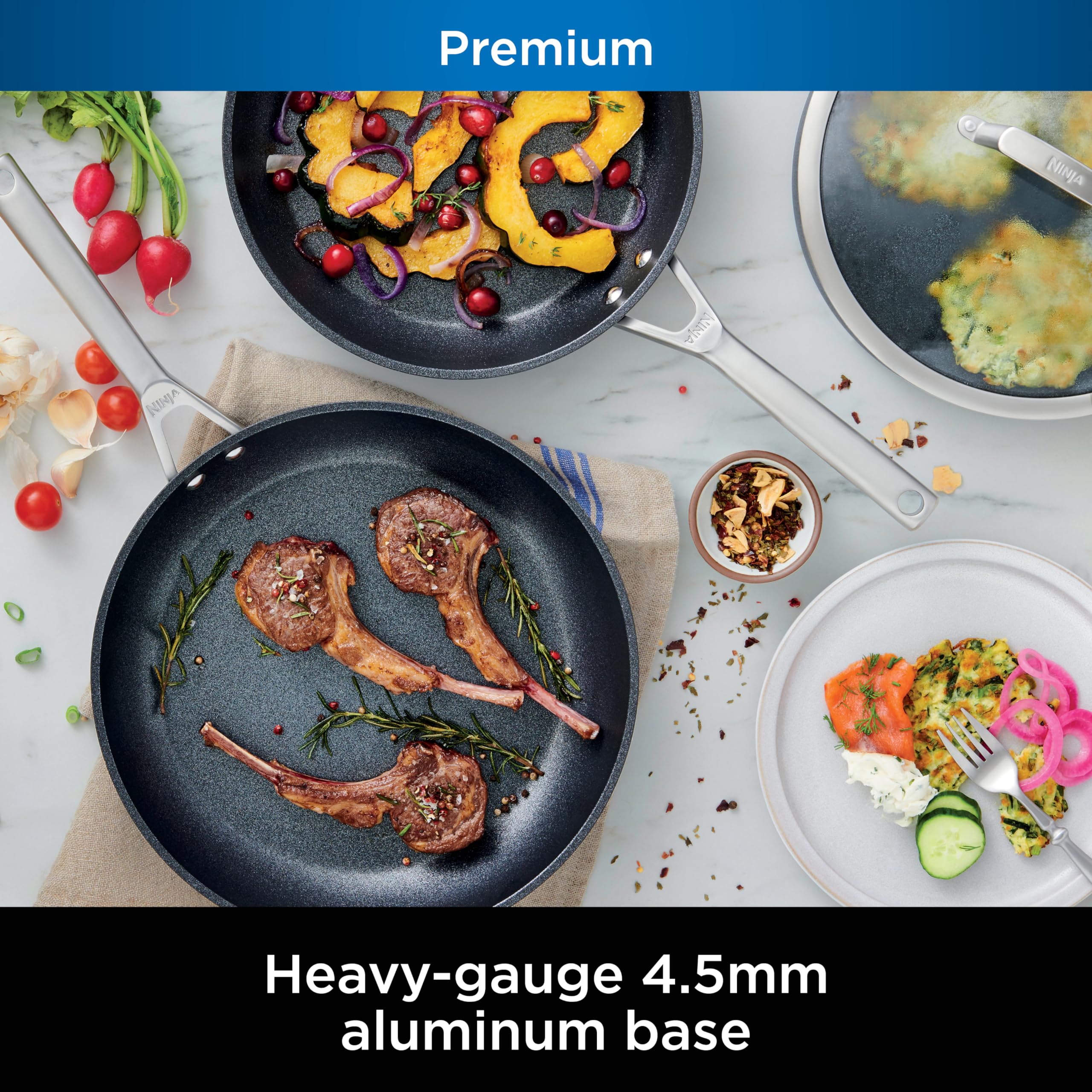 Ninja C30150 Foodi NeverStick Premium 5-Quart Sauté Pan with Glass Lid, Hard-Anodized, Nonstick, Durable & Oven Safe to 500°F, Slate Grey
