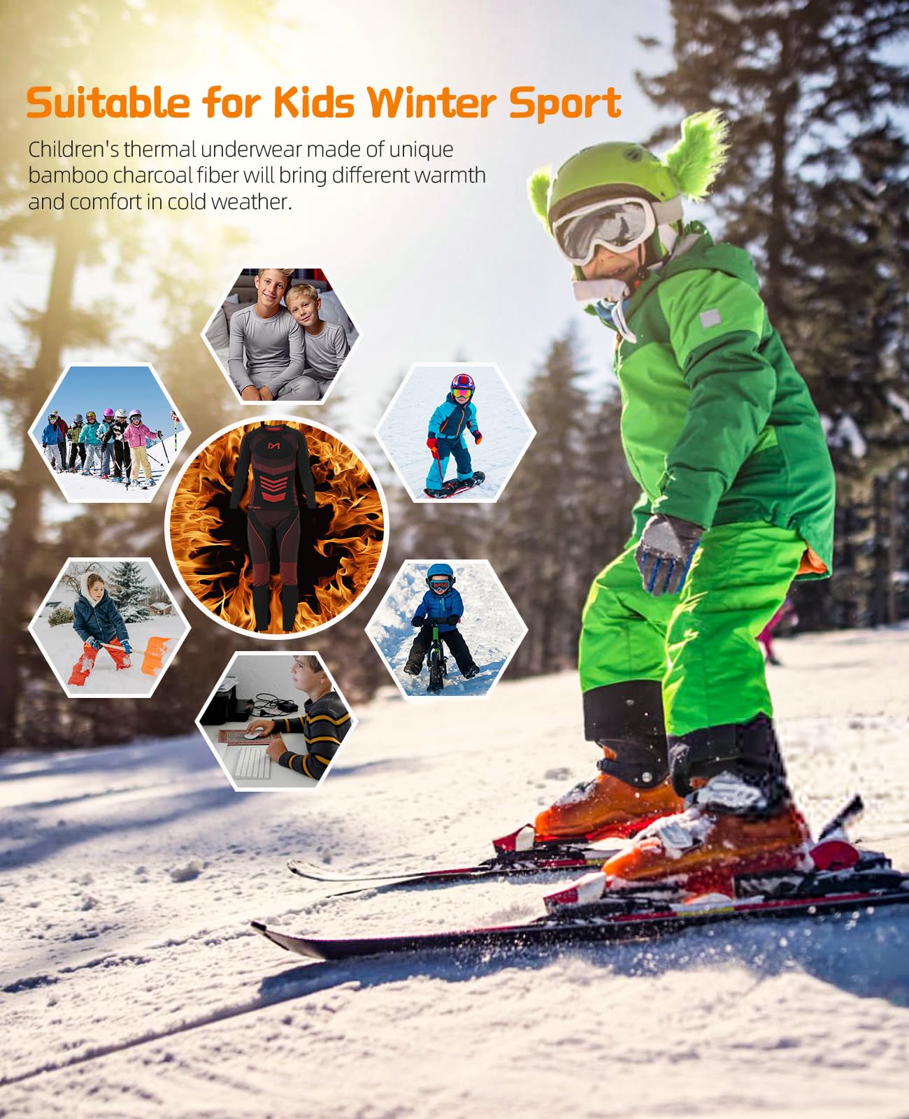 MeetHoo Children's Thermal Sets Skin-friendly Sports Base Layer Winter Ski Hunting Gear Underwear, Red, Medium