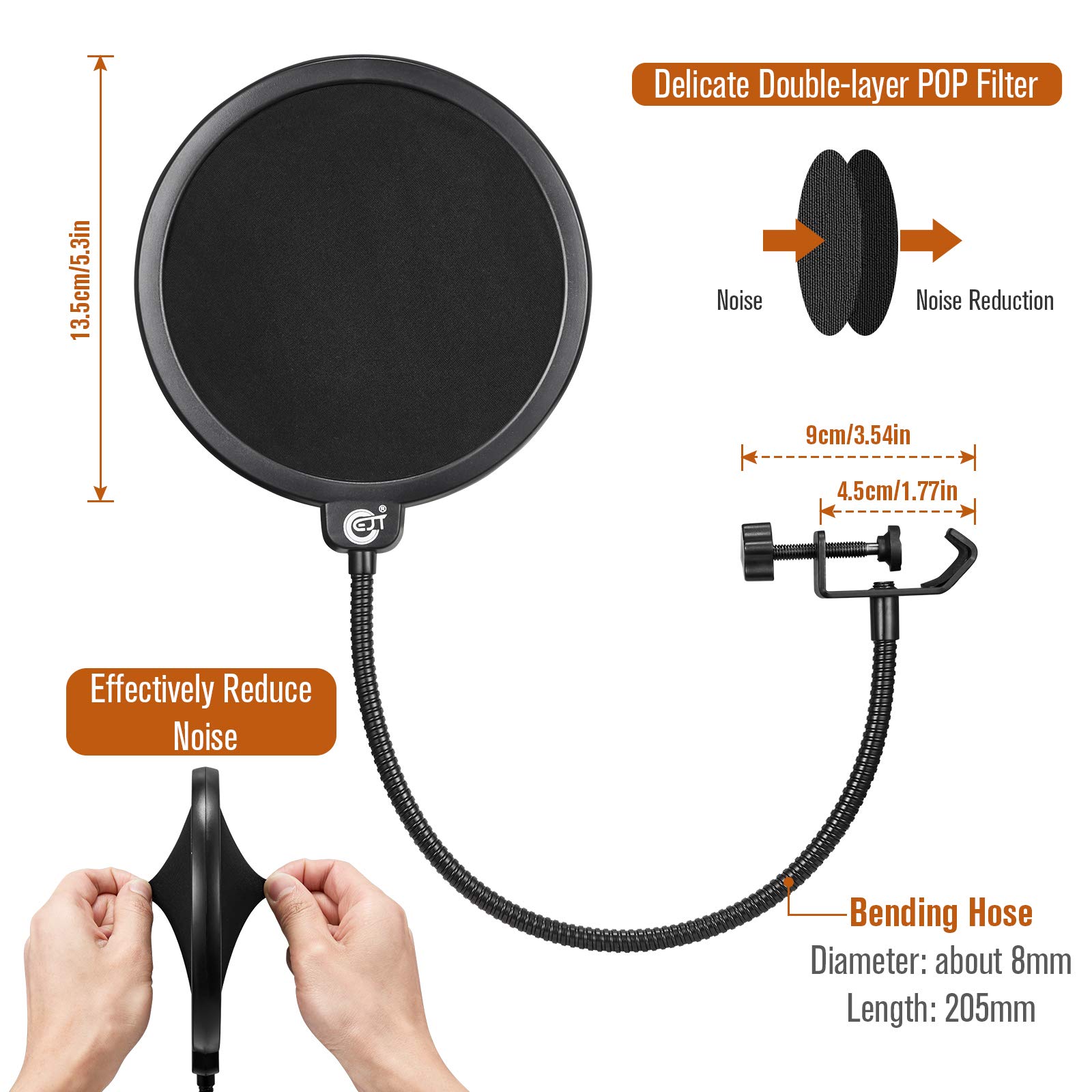 Microphone Stand, EJT Multi-Accessories Adjustable Boom Arm, Mic Stand for Blue Yeti Snowball and Other Mics(Upgrated)