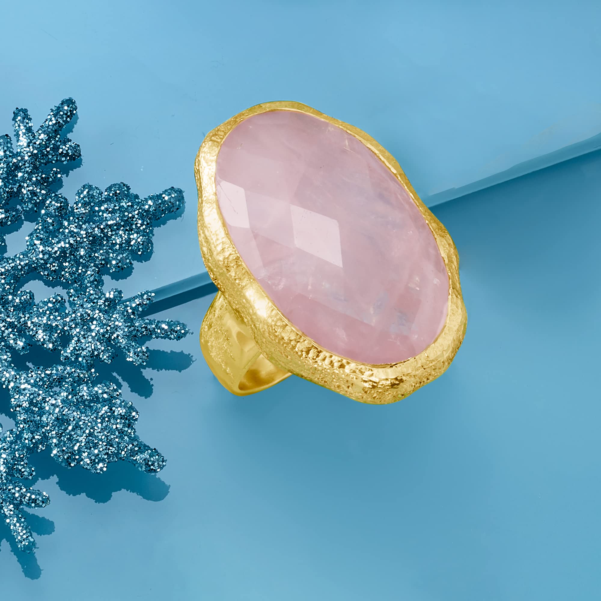 Ross-Simons 17.00 Carat Rose Quartz Ring in 18kt Gold Over Sterling. Size 8