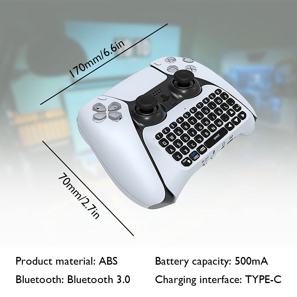PS5 Controller Keyboard, Megadream Wireless Rechargeable Online Gaming Live PS5 Gamepad Chat Message Chatpad Keypad with Speaker & 3.5mm Audio Jack Port for Sony PlayStation 5 (Controller Not Included