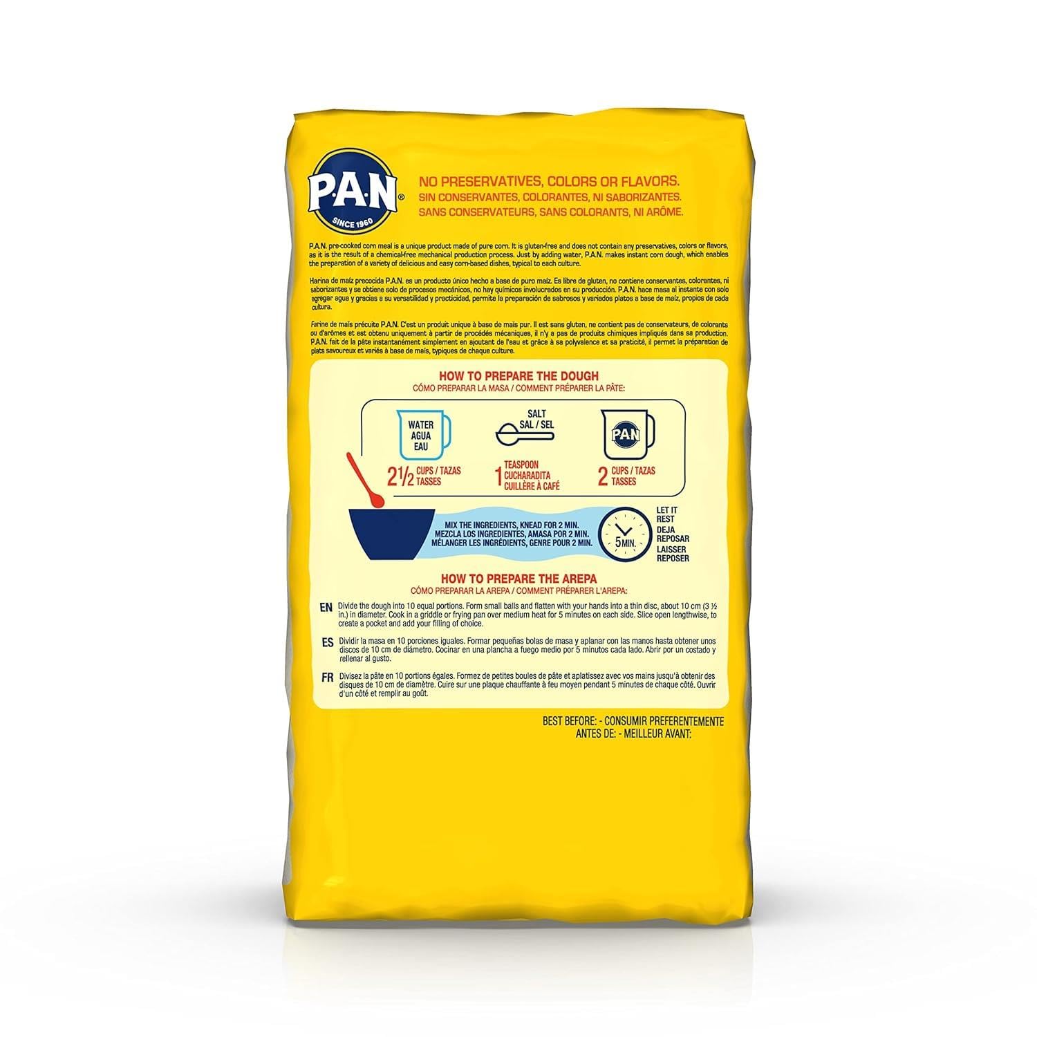 P.A.N. White Corn Meal β Pre-cooked Gluten Free and Kosher Flour for Arepas (5 lb/Pack of 1)