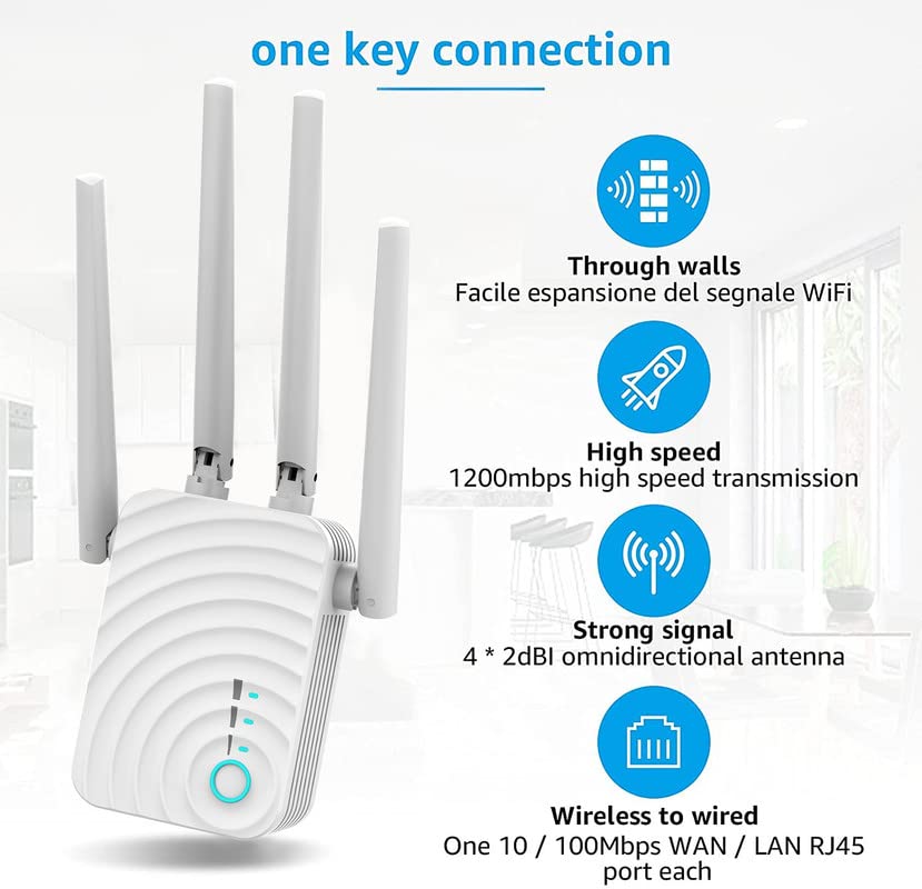 WiFi Extender 1200Mbps, WiFi Extenders Signal Booster for Home Covers Up to 8500sq.ft and 45 Devices, Dual Band 2.4G/5G WiFi Amplifier Wireless Internet Repeater WiFi Range Extender