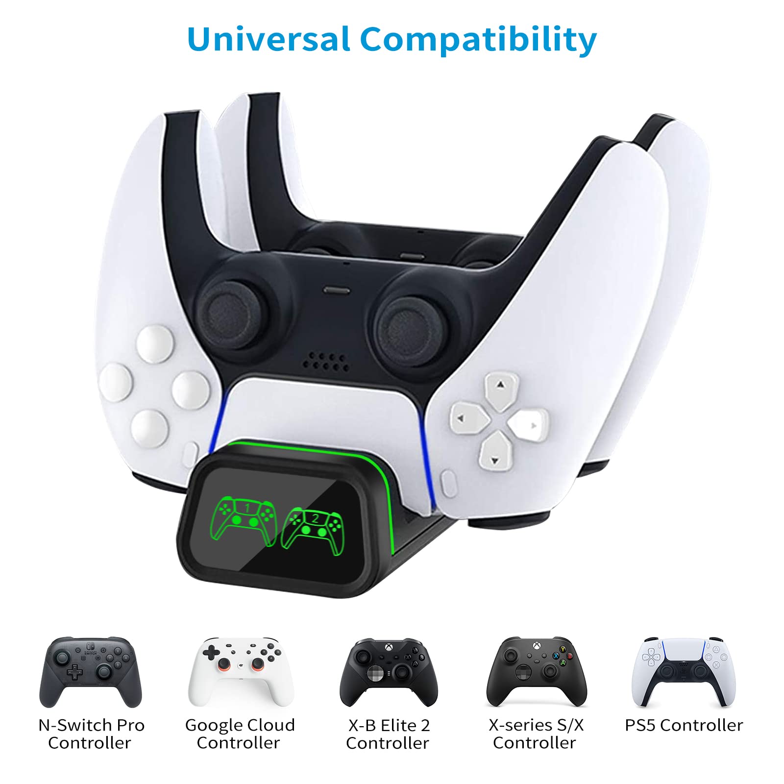 PS5 Controller Charging Station, DualSense Playstation 5 Fast Controller Charger with USB Type-C, PS 5/X-Belite 2 /X-Series S/X Charging Station Dock with LED Indicator, Safety Chip Protection