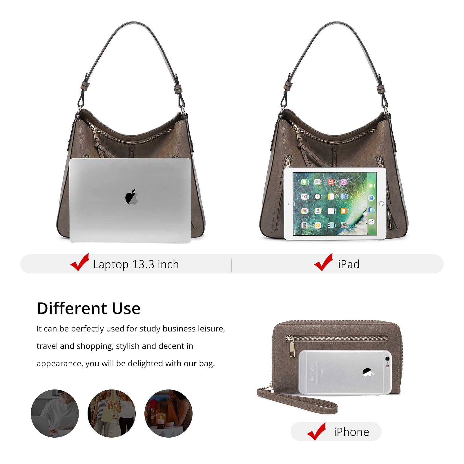 Realer Hobo Handbags Purses and Wallet Set for Women Shoulder Tote Bag with Adjustable Shoulder Strap Faux Leather