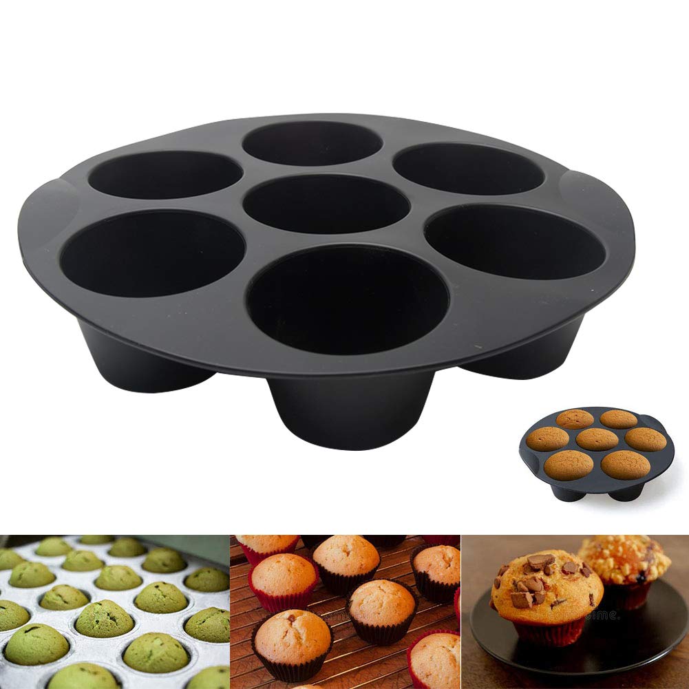Silicone Muffin Cake Cups, 7Cup Non-Stick Muffin Cupcake Tin Tray Baking Mould for 3.5-5.8 L Air Fryer Accessories,Chocolate Universal Cake Cups