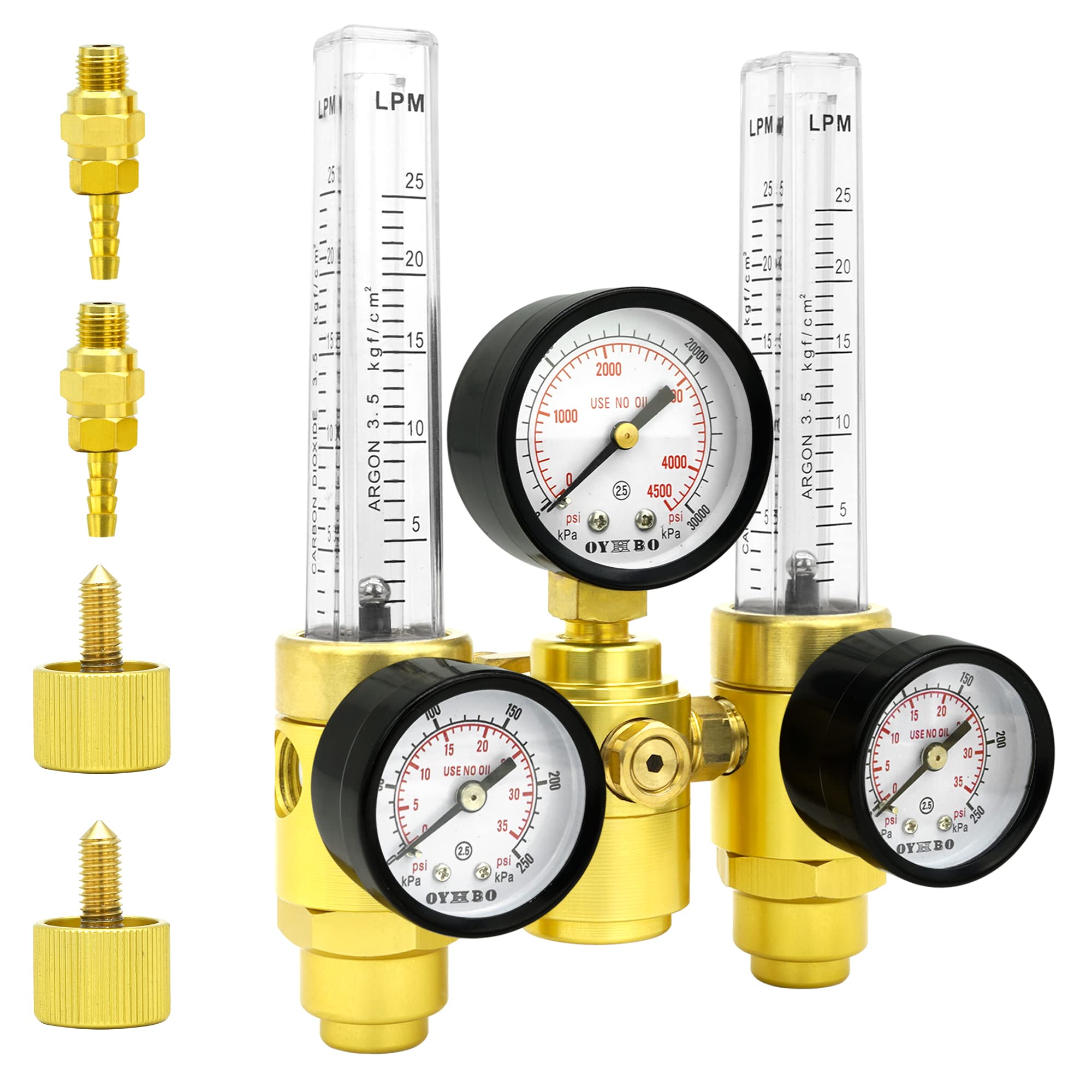OYHBO Dual Output Argon CO2 Flow Meter MIG TIG Welding Regulator 3 Gauges Gas-saving CGA-580