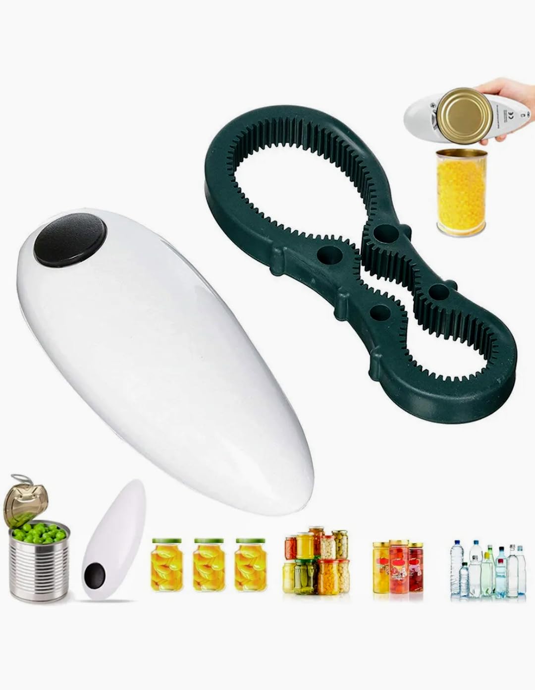 LuciBella Electric Automatic Can Opener Safety Smooth Edge Jar Bottle Opener Open Your Can With One push of Button Handheld Automatic Battery Operated (white)