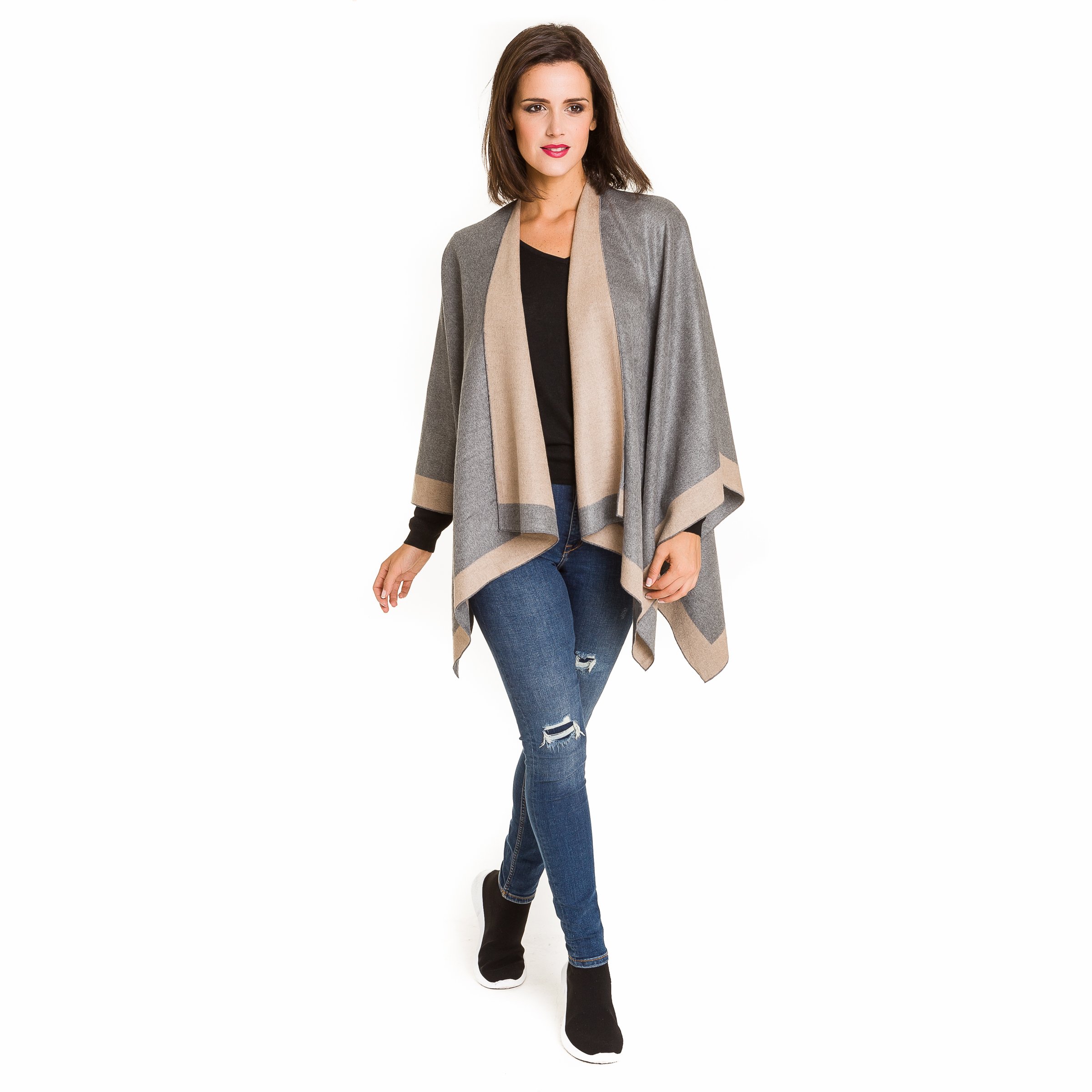MELIFLUOS DESIGNED IN SPAIN Women's Shawl Wrap Poncho for Cape Ruana for Travel Plane Blanket, Reversible Open Front Design (PC01-4L)