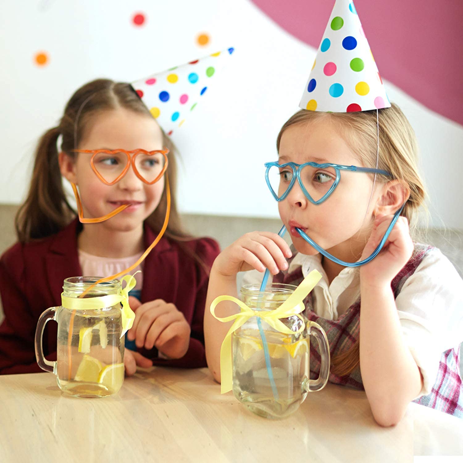Silly Straws Glasses Straws 10 Sets, Crazy Straw Fun Heart Drinking Straws for Kids, Curly Round Funny Straws for Children Adult Party Game Straw Create a Fun Party