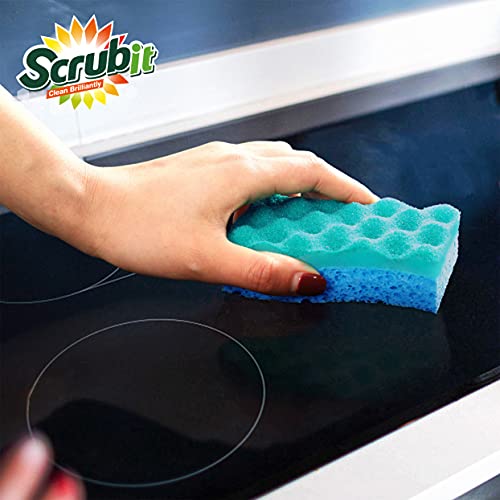 SCRUBIT Multi-Use Scrub Sponge – Non-Scratch Kitchen Sponges for Dishes, Pots & Pans - Heavy Duty & Odor-Free Rippled Scrubbing Pad, Designed for Tough Cleaning Jobs, 6 Count