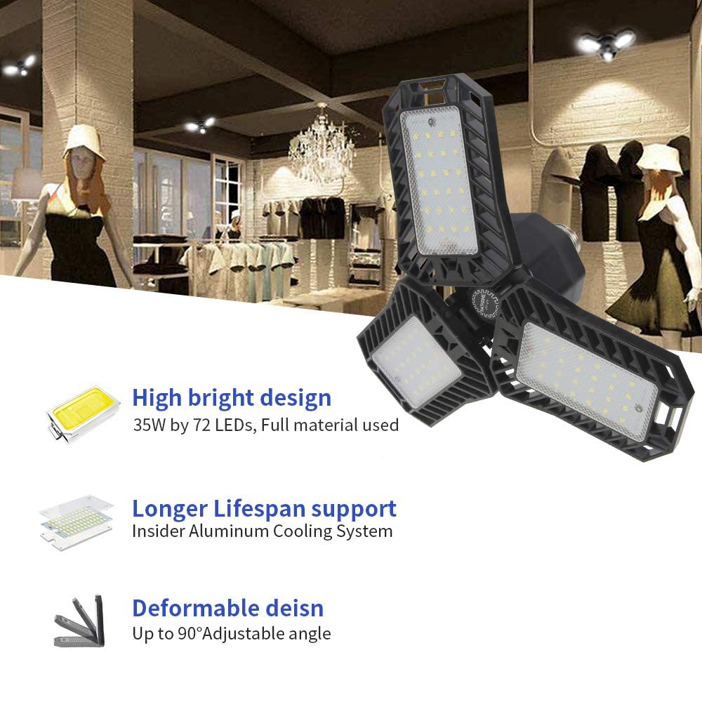 nathome Led Garage Lighting,72 LED(70W Equivalent) Garage Light/Daylight 5000K /Aluminum Cooling System/deformable Leaf Garage Light, Indoor Use Shop Lights,Workshop Light (Eqv 70W 2-Pack)
