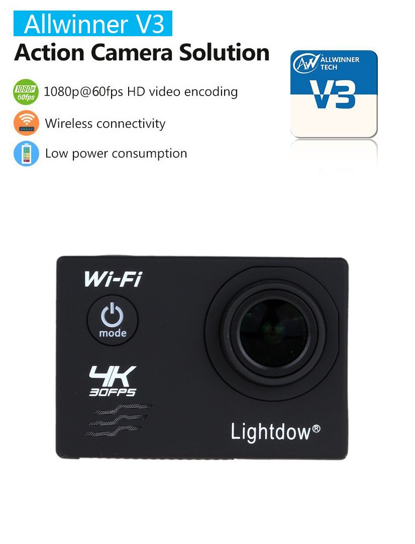 Lightdow Action Camera 4K WiFi Ultra HD Waterproof 30M Sports Camcorder with 170° Sensor and Mounting Accessories Kits