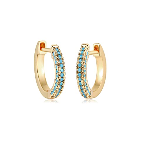 MYEARS Women Huggie Earrings Gold Hoop Ear Stud Cuff Turquoise Half Sleeper 14K Gold Filled Small Simple Hypoallergenic Everyday Basic Jewelry