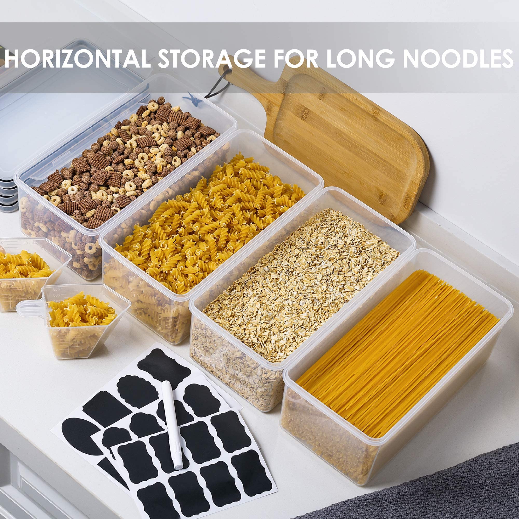 Vtopmart 4PCS 3.2L Airtight Food Storage Containers and 4PCS 2.8L Pasta Containers for Pantry, Spaghetti, Flour, Sugar and Noodles