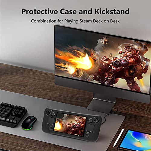 Umido Silicone Kickstand Case for Steam Deck, Protective Cover Set Includes Clear Screen Protector, Embedded Kick Stand, Thumb Grips Cap for Steam Deck (Black)