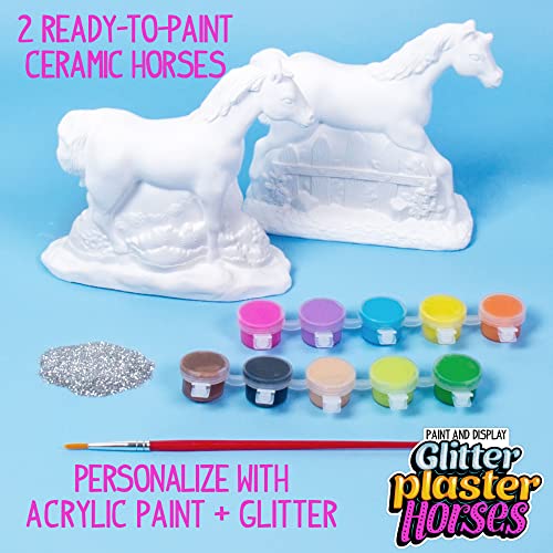 Made By Me Paint & Display Glitter Ceramic Horses Activity Kit for Kids, Perfect DIY Horse Toys, Playdates and Sleepovers Ages 6, 7, 8, 9, Multi, 47718F