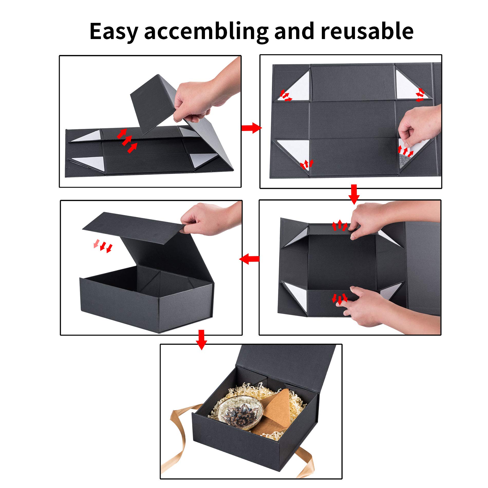 LIFELUM Gift Box 2 Pack 11 x 8 x 3.5 Inches,Black Gift Boxes for Presents with Magnetic Lid Luxury Christmas Gift Boxes for Present Box Contains Card, Ribbon, Shredded Paper Filler