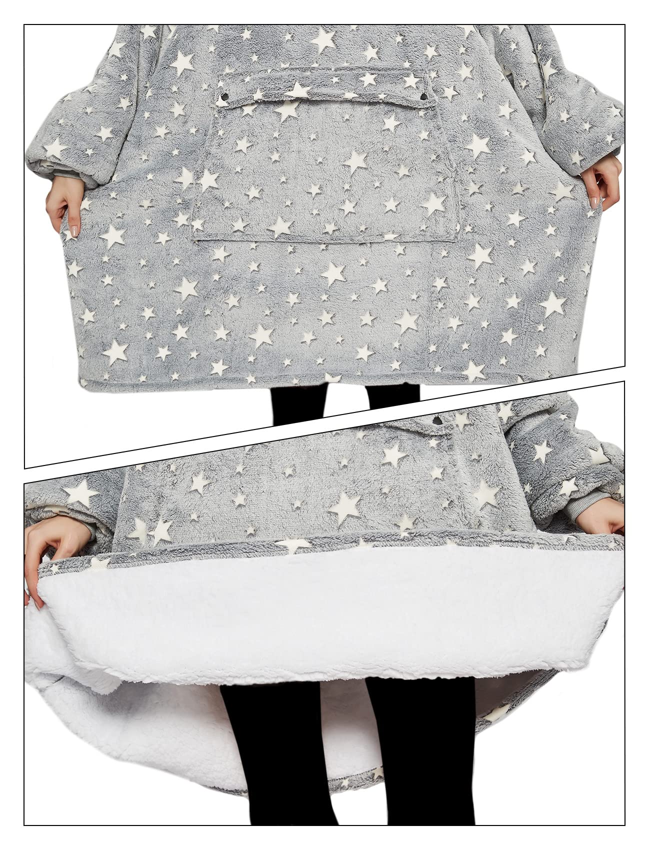 Lzzidou Oversized Blanket Hoodie for Women, Two Layers Cozy Flannel Sherpa Wearable Blanket Sweatshirt Adult